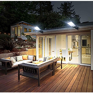 Solar Street Light Outdoor, Solar Street Light Parking Lot Lights Commercial Dusk to Dawn, 6500k IP65 Waterproof Led with Remote Control Motion for Street,Court,Tree