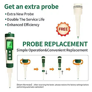 RAINLEOTI Digital pH Meter for Food,Food PH Tester 2 Probe 0.01 Resolution High Accuracy Digital PH Meter with Backlit LCD Display & ATC for Meter,Sourdough,Fruit,Cheese,Bread,Soft Soil Water&Solution