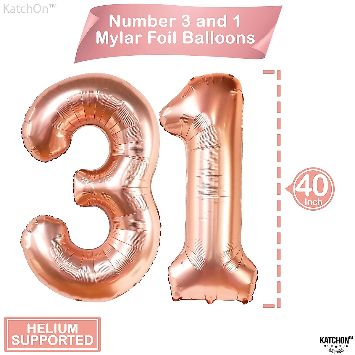 KatchOn, Rose Gold 31 Balloons Numbers - 40 Inch, Pack of 12 | 31 Birthday Decorations for Women | 31 Birthday Balloon With Confetti Balloons | 31st Birthday Decorations for Women | 31 Number Balloons