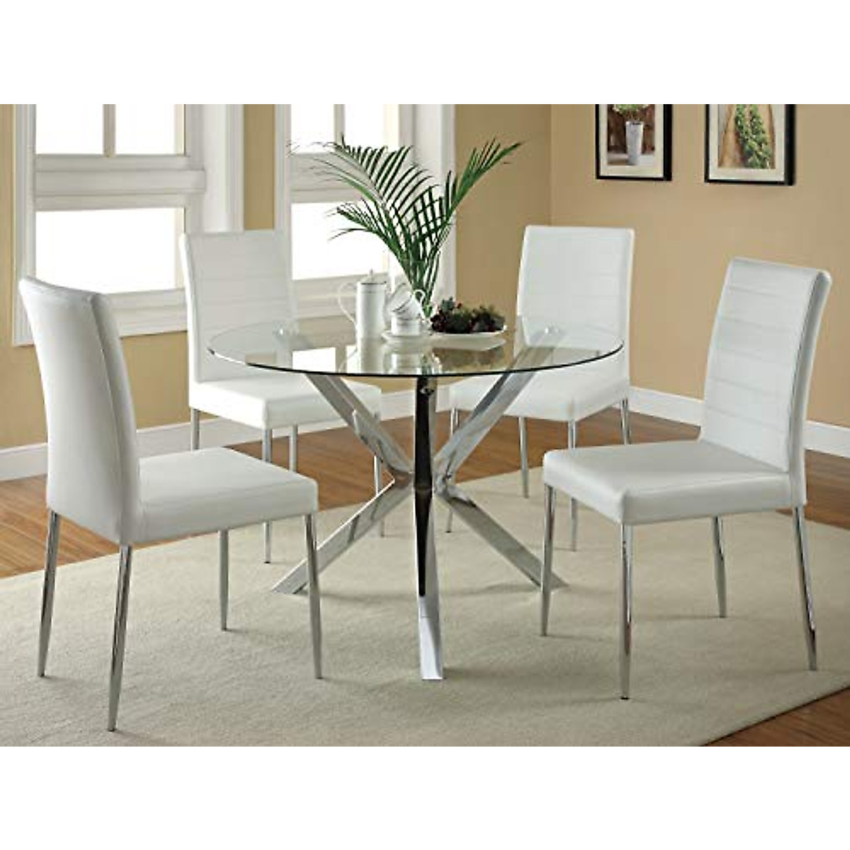 Coaster Furniture Vance Dining Chairs with Vinyl Seat Cushion White and Chrome (Set of 4) 120767WHT