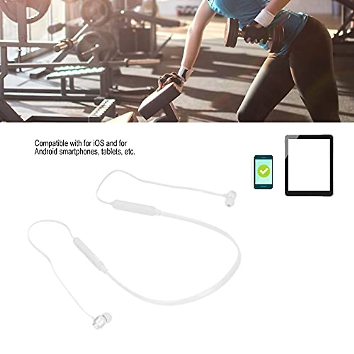 Bluetooth 5.1 Headphones, Neck Mounted Sports Headphone Wireless Neckband Earbud Noise-Cancelling Stereo Headset Portable Earphones for Exercise(White)