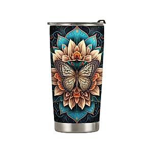 20oz Mandata Retro Butterfly Tumbler Cup, Insulated Travel Cup with Lid, Coffee Thermos for Women, Gifts for Women, Birthday Gifts for Mom, Daughter, Sister, Friends, Girlfriends, Coworker