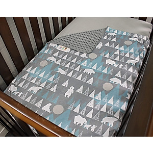 Top Tots Deluxe Baby Blanket - White Bear and Trees, Minky Dot, Grey