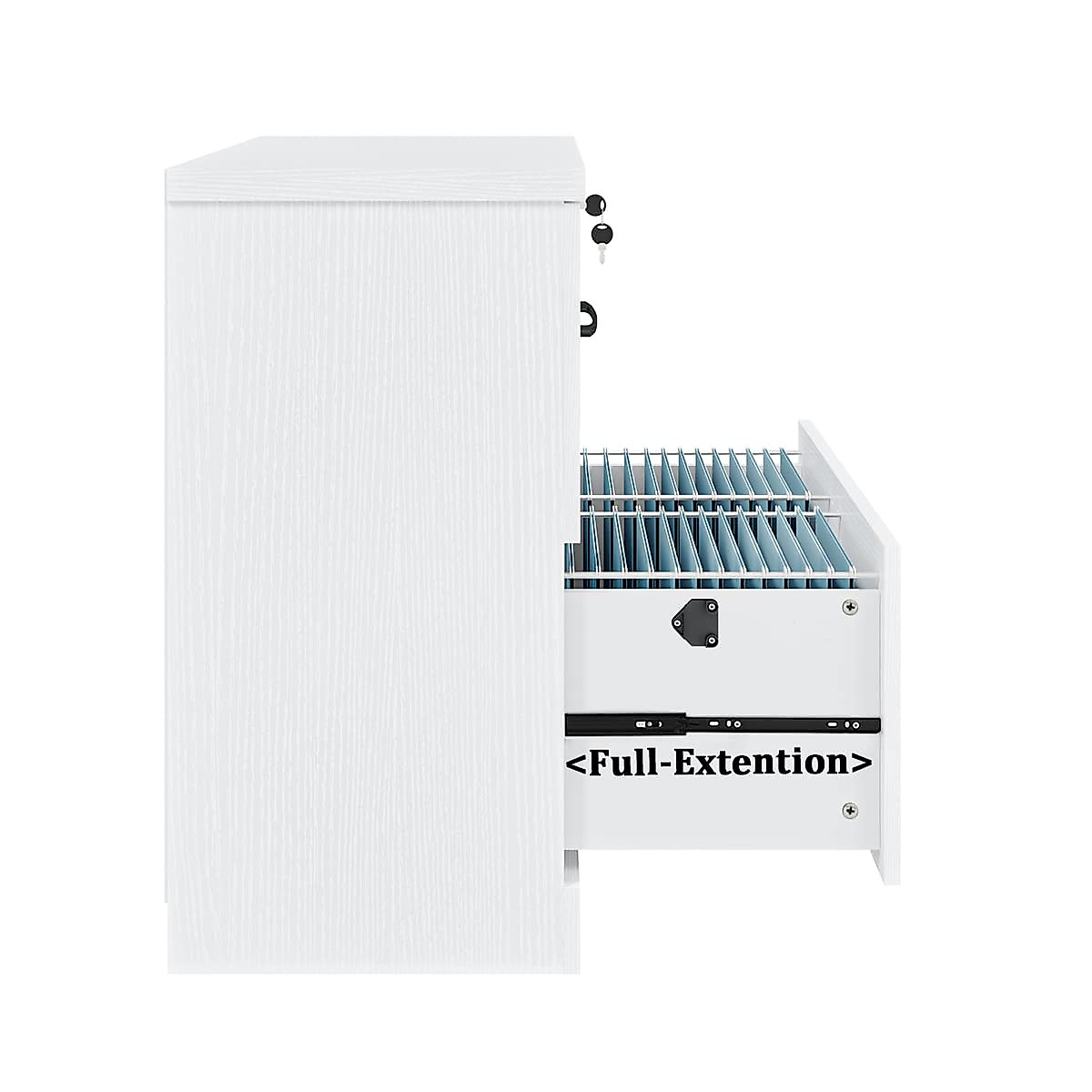 2 Drawer Wood Lateral File Cabinet with Lock, Home Office Storage Filing Cabinet with Anti-Tilt Mechanism with 8 Hanging Bars for Letter/Legal Size Heightened Drawer Side (White)