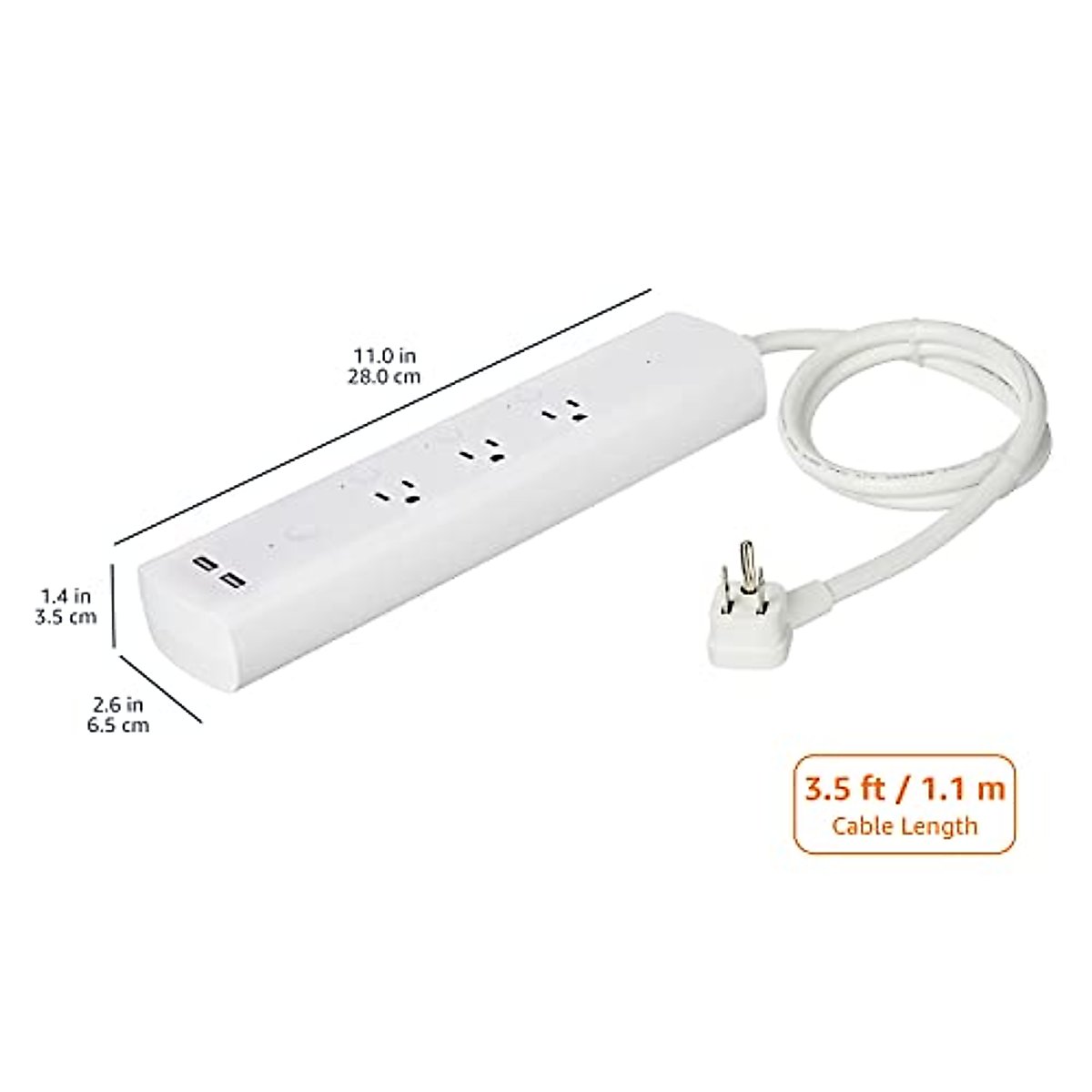 Amazon Basics Smart Plug Power Strip, Surge Protector with 3 Individually Controlled Outlets and 2 USB Ports, 2.4 GHz Wi-Fi, Works with Alexa