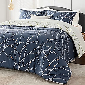 Bedsure Twin Comforter Set - Twin Bed Set 5 Pieces, Reversible Navy Blue Bed in a Bag Tree Branch Pattern Printed with Comforter Twin Size, Sheets, Pillowcase & Sham