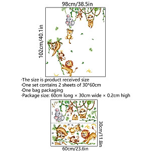 Runtoo Jungle Animal Wall Decals Monkey Koala Lion Wall Art Stickers for Nursery Kids Bedroom Home Decor