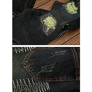 WEEN CHARM Mens Distressed Ripped Biker Slim Fit Straight Destroyed Wash Jeans Moto Denim Pants Black