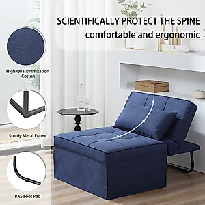 Sofa Bed, 4 in 1 Multi-Function Folding Ottoman Breathable Linen Couch Bed with Adjustable Backrest Modern Convertible Chair for Living Room Apartment Office,Blue