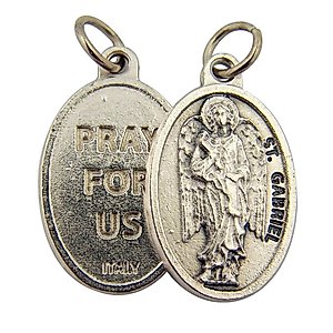 LM Silver Toned Base Archangel Saint Gabriel Pray for Us Medal Pendant, 1 Inch