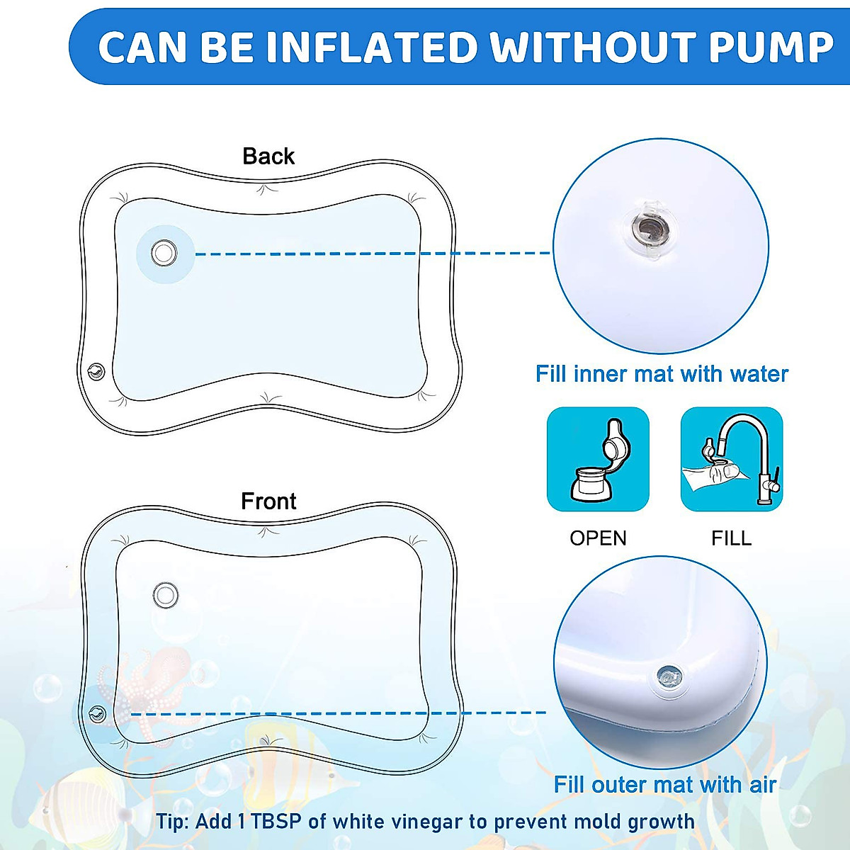 Airlab Tummy Time Baby Water Play Mat Inflatable Toy Mat for Infant & Toddlers Activity Center for 3 6 9 Months Newborn Boy Girl BPA Free