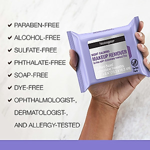 Neutrogena Makeup Remover Night Calming Cleansing Towelettes, Disposable Nighttime Face Wipes to Remove Dirt, Oil & Makeup, 25 ct