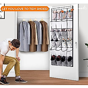 MISSLO Over The Door Shoe Organizer with Deep Pockets and 24 Large Mesh Pockets White