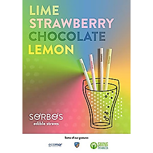 Sorbos Edible Straws, Flavor Mix Variety, Chocolate, Lemon, Lime, Strawberry, Individually Packaged, No Allergens, No Gluten, 7.4 inches long (Pack of 200)