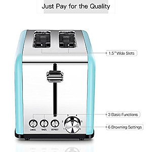 Toaster 2 Slice, Retro Small Toaster with Bagel, Cancel, Defrost Function, Extra Wide Slot Compact Stainless Steel Toasters for Bread Waffles, Blue