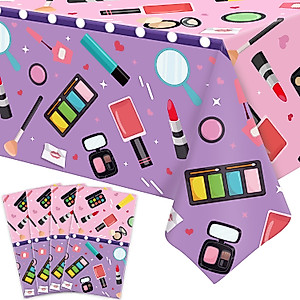 4 Pack Spa Theme Tablecloth Spa Makeup Party Tablecovers 51 x 86 '' Disposable Plastic Makeup Theme Table cover for Girls Spa Makeup Party Birthday Party Decorations Baby Shower Party (Makeup-4)