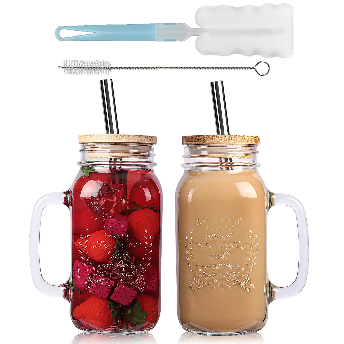 Yirilan 6 Pack 24 Oz Mason Jar Cups,Mason Jars with Handle,Mason Jar Drinking Glasses,Mason Jar with Lid and Straw,Mason Jar Mugs