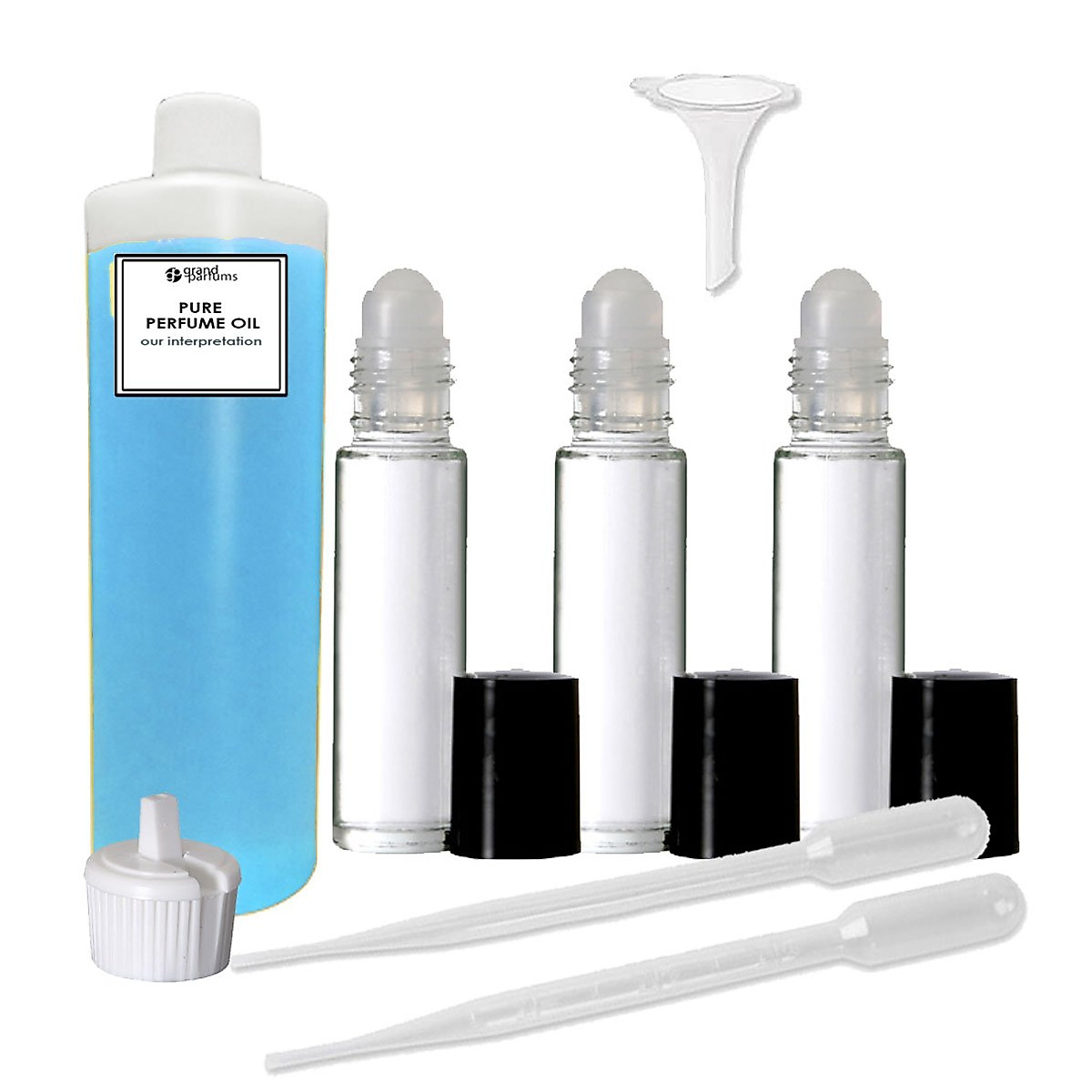 Grand Parfums Perfume Oil Set - fits Spice Bomb For Men with Roll On Bottles and Tools to Fill Them (2 Oz)