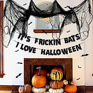 Halloween Horror Decor Its Frickin Bats I Love Halloween Banner Black Creepy Cloth Gauze Fabric 3D PVC Bat for Halloween Home Wall Scary Party Decoration