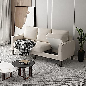 DNChuan 3 Seater Sofa Couch,Fabric with Storage Space/Tool-Free Assembly,Beige