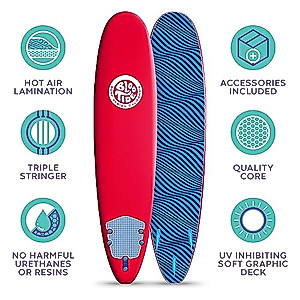 Bloo Tide 8ft Surfboard Soft top Red with Blue Wavizm Design Bottom Graphic