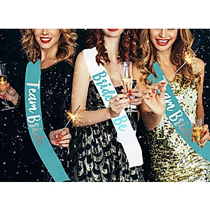 GDTO8820 Team Bride 7pc Satin Sash Set - Sophisticated & Fun Party Favors for Bachelorette Party, Bridal Shower & Wedding Party (7pc Set, White & Light Blue)