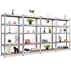 Giantex 4 Pieces Shelving Rack Storage Shelf Steel Garage Utility Rack 5-Shelf Adjustable Shelves Heavy Duty Display Stand for Books, Kitchenware, Tools Bolt-Free Assembly 36"x 16"x 72”, Silver