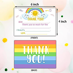 Keydaat Kids Fill in Thank You Card, Rainbow Colorful Birthday Party Thank You Notes for Boys Girls, 20 Cards With 20 Envelopes(A06)