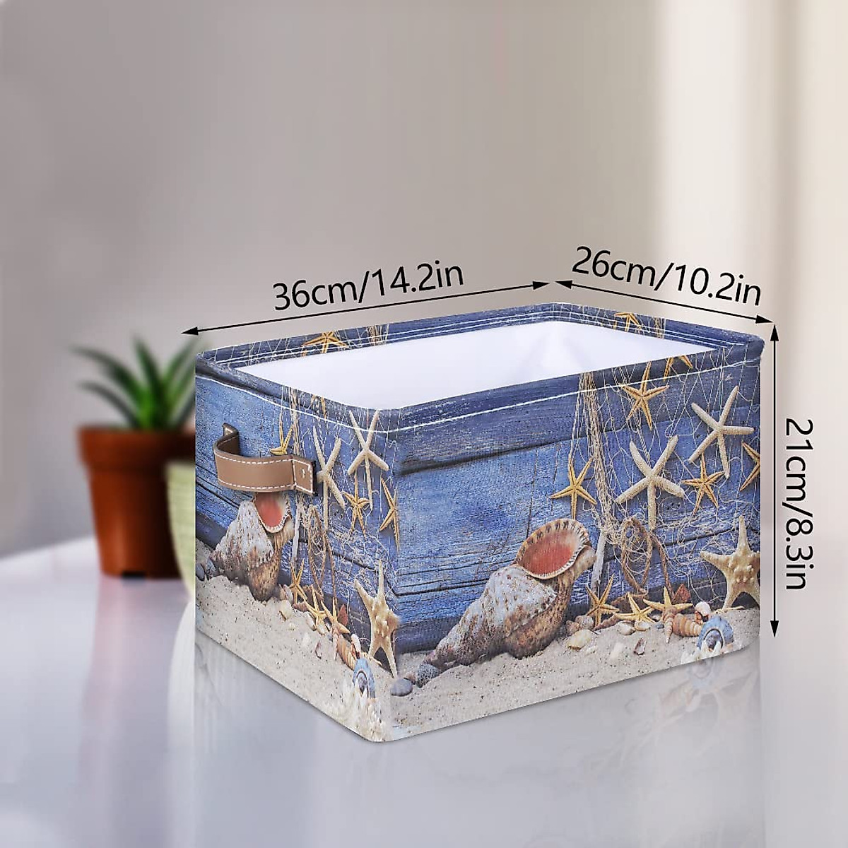 TropicalLife Summer Beach Starfish Storage Basket Ocean Sea Storage Bin Box Toys Organizer Shelf Cube with Handles for Kids Room Kitchen Office Nursery
