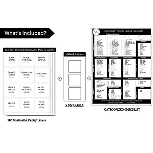 183 Kitchen Pantry Labels for Containers Preprinted with 3 Blank Labels, Minimalist Pantry Labels, Pantry Labels for Food Containers, Kitchen Labels for Storage Bins, Food Labels for Containers
