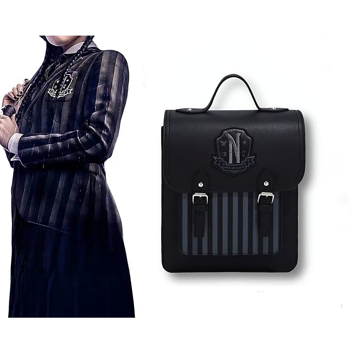 HIQUAY Wednesday Backpack Gothic Academy Aesthetic Backpack For Teens Y2K Preppy Backpack Addams (Blue stripes)