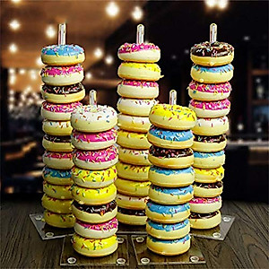 FOCCTS 4 Packs Clear Acrylic Donut Stands, Donut Bar Stand For Wedding Birthday Party, Clear Bagels Doughnut Holder, Non-slip Doughnut Stand Tower with Three Sizes 9'' 12'' 15''