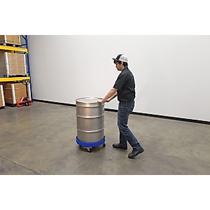 Vestil DRUM-DP-HD-55-BU Polyethylene Heavy Duty Drum Dolly 55 Gallon 24-1/4 in. x 24-1/4 in. x 8-1/2 in. 600 Lb. Capacity Blue/Yellow