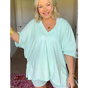 Ailoqing 2 Piece Outfits for Women Summer Oversized V Neck T Shirt Biker Short Sets Hot Shot Reversible Set(LightTeal-L)