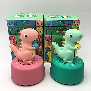 Cartoon Dinosaur Model Mechanical Timer Kitchen Gadget Cooking Clock Alarm Counters 60 Minutes Decoration Manual Timer for Study (Dark Green)