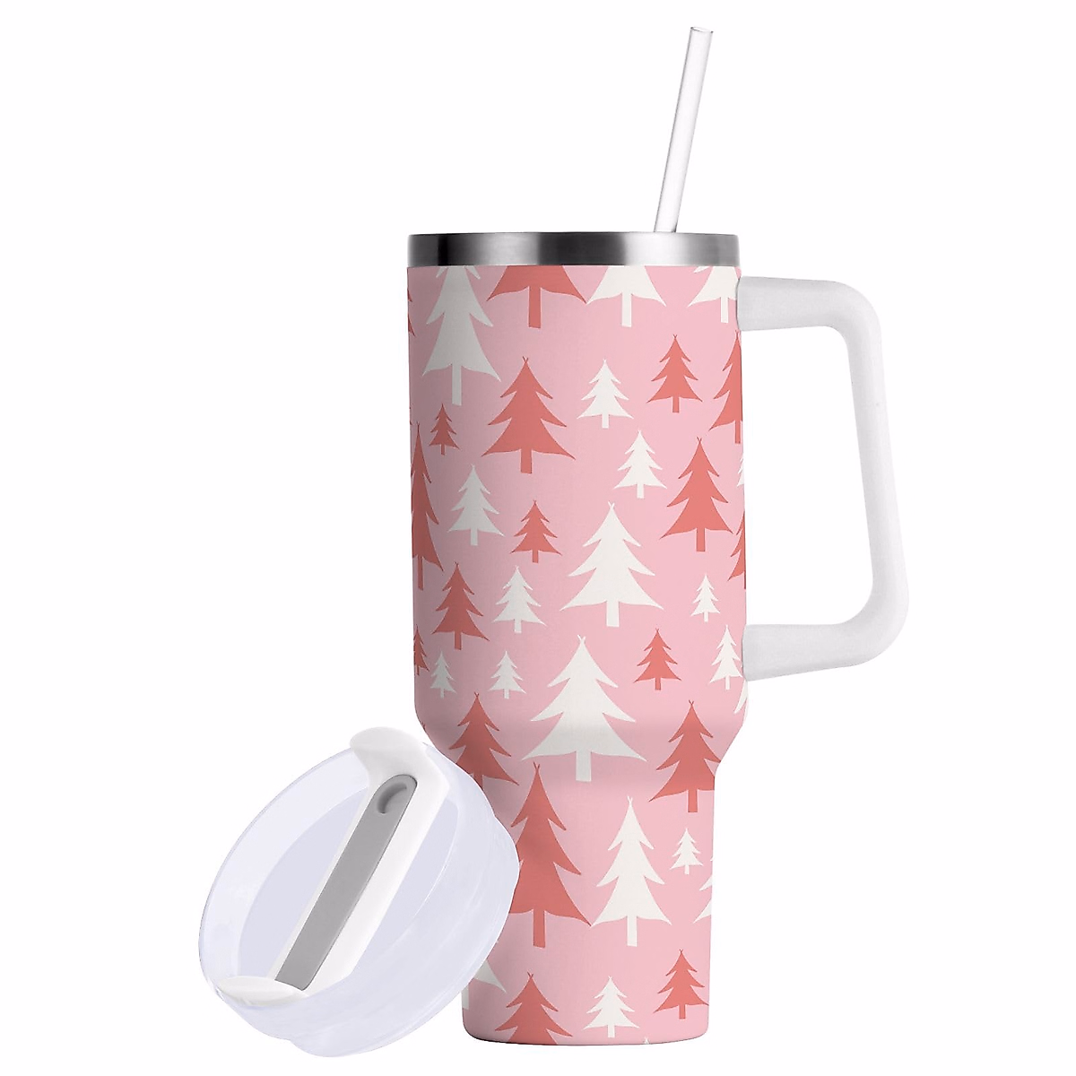 Emelivor Christmas Trees 40 oz Tumbler with Lid and Straw Insulated Tumblers with Handle Leak Proof Travel Coffee Mug Water Cup Bottles for Hot and Iced Cold Drinks