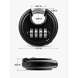Puroma Combination Lock, 4 Digit Disc Padlock with Hardened Steel Shackle, Keyless Heavy Duty Combo Lock for Outdoor Sheds Fence, Gate Hasps, Storage Unit, School Gym Locker (1 Pack, ‎Black)