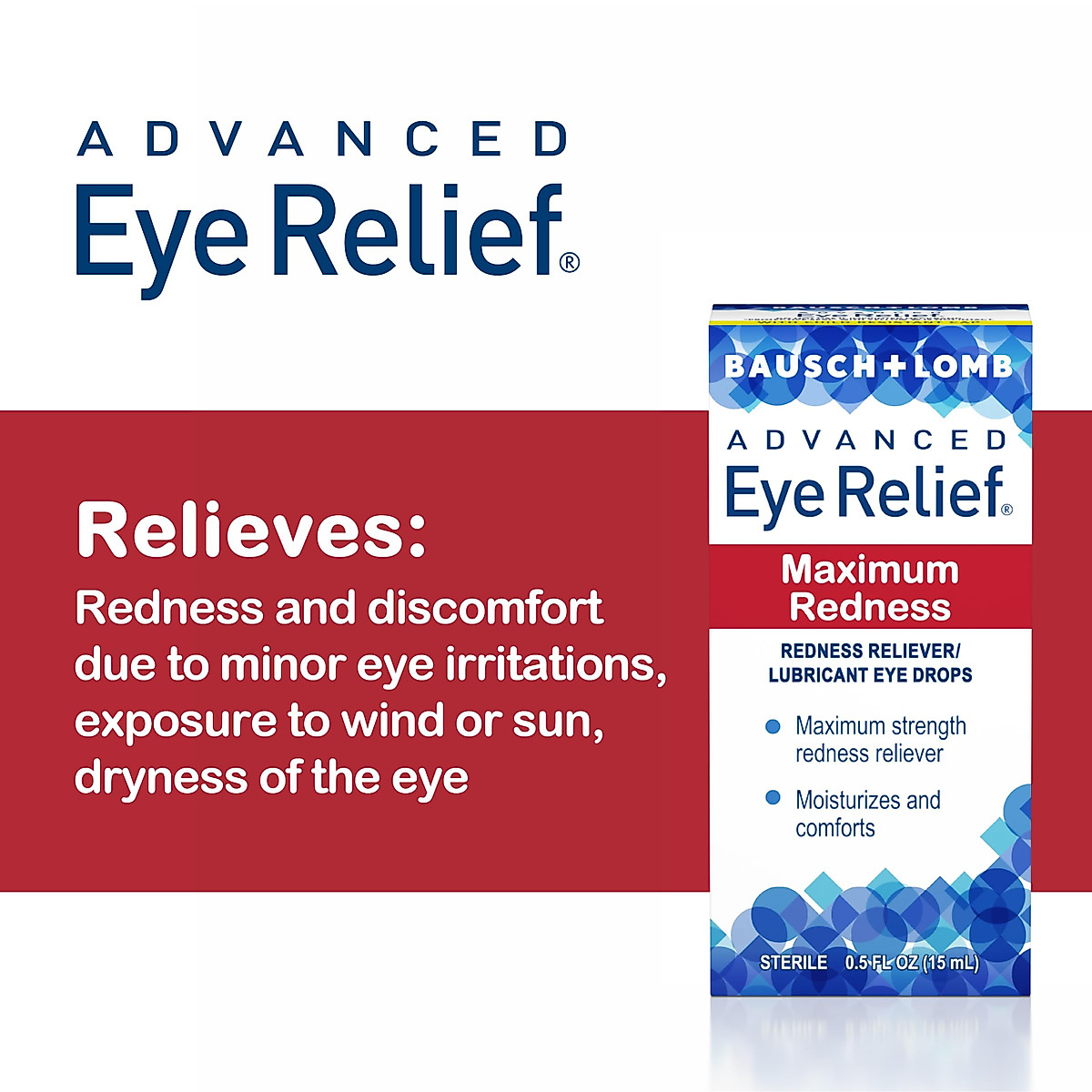 Bausch & Lomb Advanced Eye Relief Maximum Redness Lubricant Eye Drops from 0.5 Fl Oz (15 mL) - Pack of 5