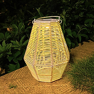 【Limited Promotion】Solar Lantern Outdoor Rattan Hanging Solar Light Solar Table Lamp Waterproof with Warm Light Bead for Patio Yard Garden Wedding Landscape Decoration - Auto on/Off (Light Beads)