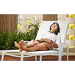 Nuu Garden Aluminum Patio Chaise Lounge All-Flat 5 Positions Chaise Lounge Chairs with Armrests All Weather for Outdoor, Patio, Garden, Poolside, Beach, White