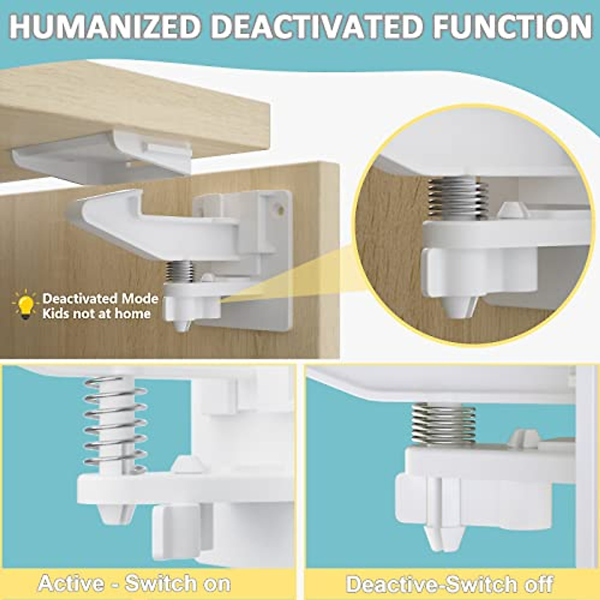 10 Pack Child Proof Cabinet Locks, Upgraded Child Safety Cabinet Latches Invisible with Deactivated Mode, Enlarged 3M Tape, Extra Long Baby Safety Drawer Latches, Fit for Most Cabinets and Drawers