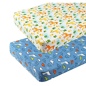 Dinosaur Pack n Play Stretchy Fitted Playard Sheet Set 2 Pack Jersey Knit Ultra Soft Portable Mini Crib Sheets for Baby Boy Girl Elephant Giraffe Frogs by Knlpruhk