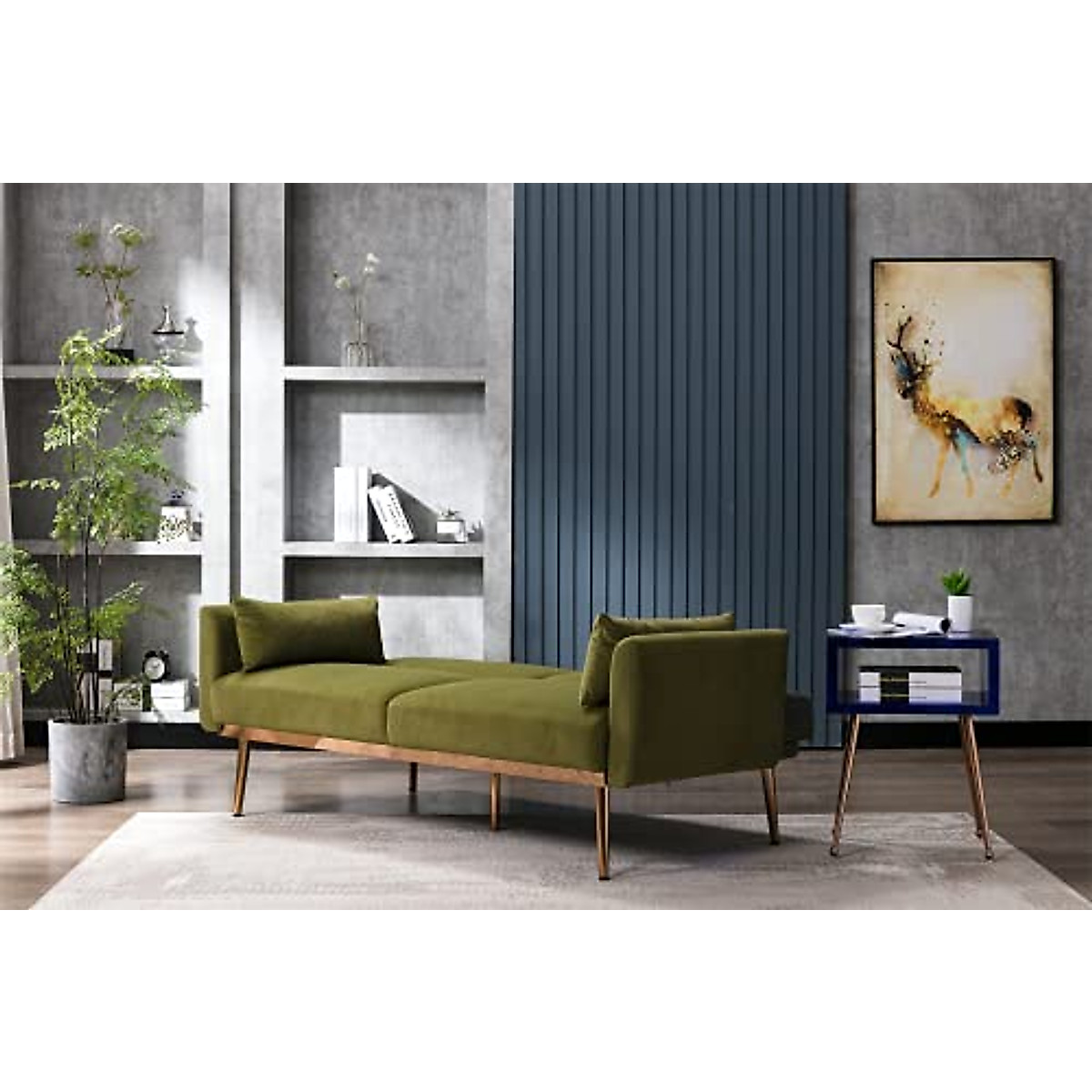 SZLIZCCC 68 "- Velvet Sofa, Accent Sofa, Loveseat Sofa Convertible Sofa Sleeper, with Gold Metal Feet, with Two Rectangular Waist Pillows, Suitable for Small Spaces (Olive Green)