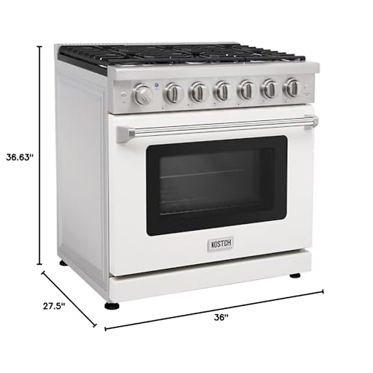 KOSTCH 36 inch Professional Freestanding Pro-Style Natural Gas Range or Liquid Propane Gas Range with 6 Burners, 6.0 cu.ft. Oven Capacity, in Stainless Steel - KOS-36RG03M (White)