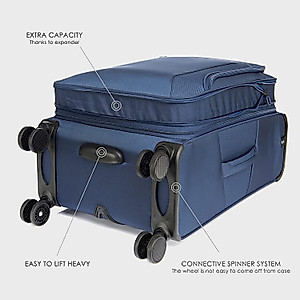 Verage Toledo 3 Pieces Luggage Sets, Softside Expandable Spinner Wheel Suitcase with Flashlight, Navy, 3-Piece Set(20/24/29)