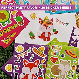 Mexican Cinco de Mayo Animal Stickers 36pcs Holographic Party Favor Supplies