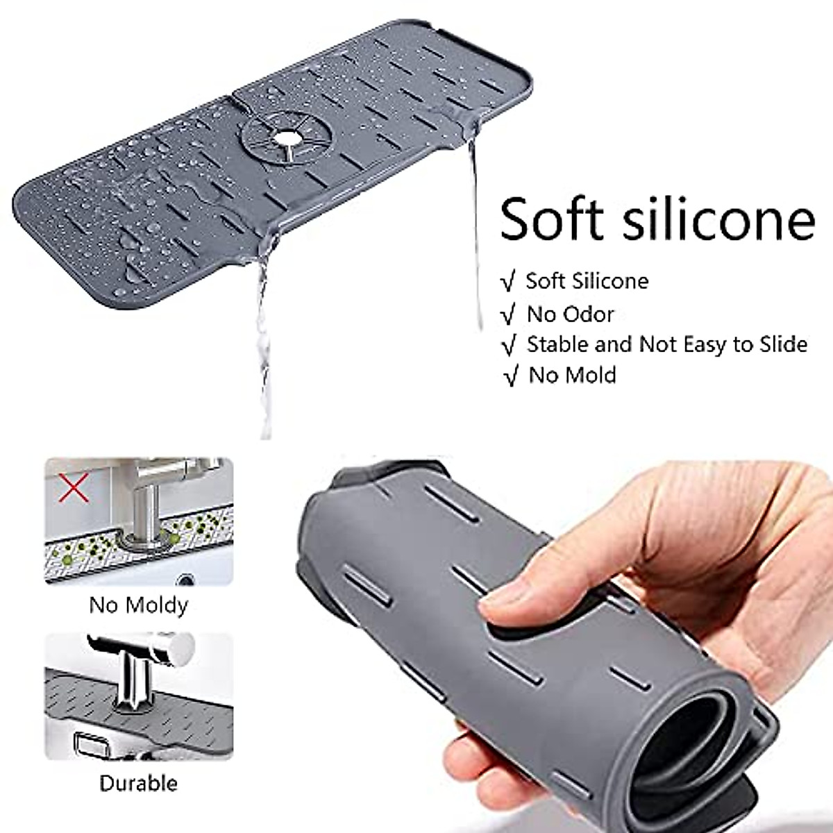 YGXS Kitchen Sink Faucet Splash Guard, Silicone Faucet Mat Sink Mat Silicone Sink Splash Guard Faucet Absorbent MatGrey Faucet YGXS-003 0