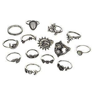 Stainless Steel Mood Rings for Women Blue Vintage Rings Set 14pcs/Set Rings Stack Above Silver Bohemian Women Rings Gold Chunky Rings for Women (Silver, One Size),Stainless Steel,Blue,Gold,Silver