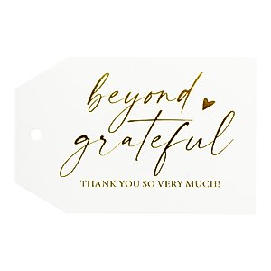G2PLUS Thank You Gift Tags, Beyond Grateful Tags, 50PCS Thank You So Very Much Tags, Gold Foil Thank You Tags with String for Wedding, Baby Shower, Birthday, Fall Holiday Party Favors (3''x2'')