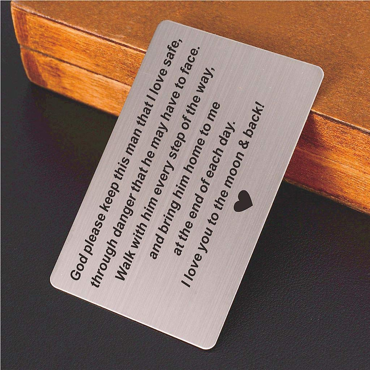 Birsppy Laser Engraved Metal Wallet Insert Card Love Note for Husband Boyfriend Fiance